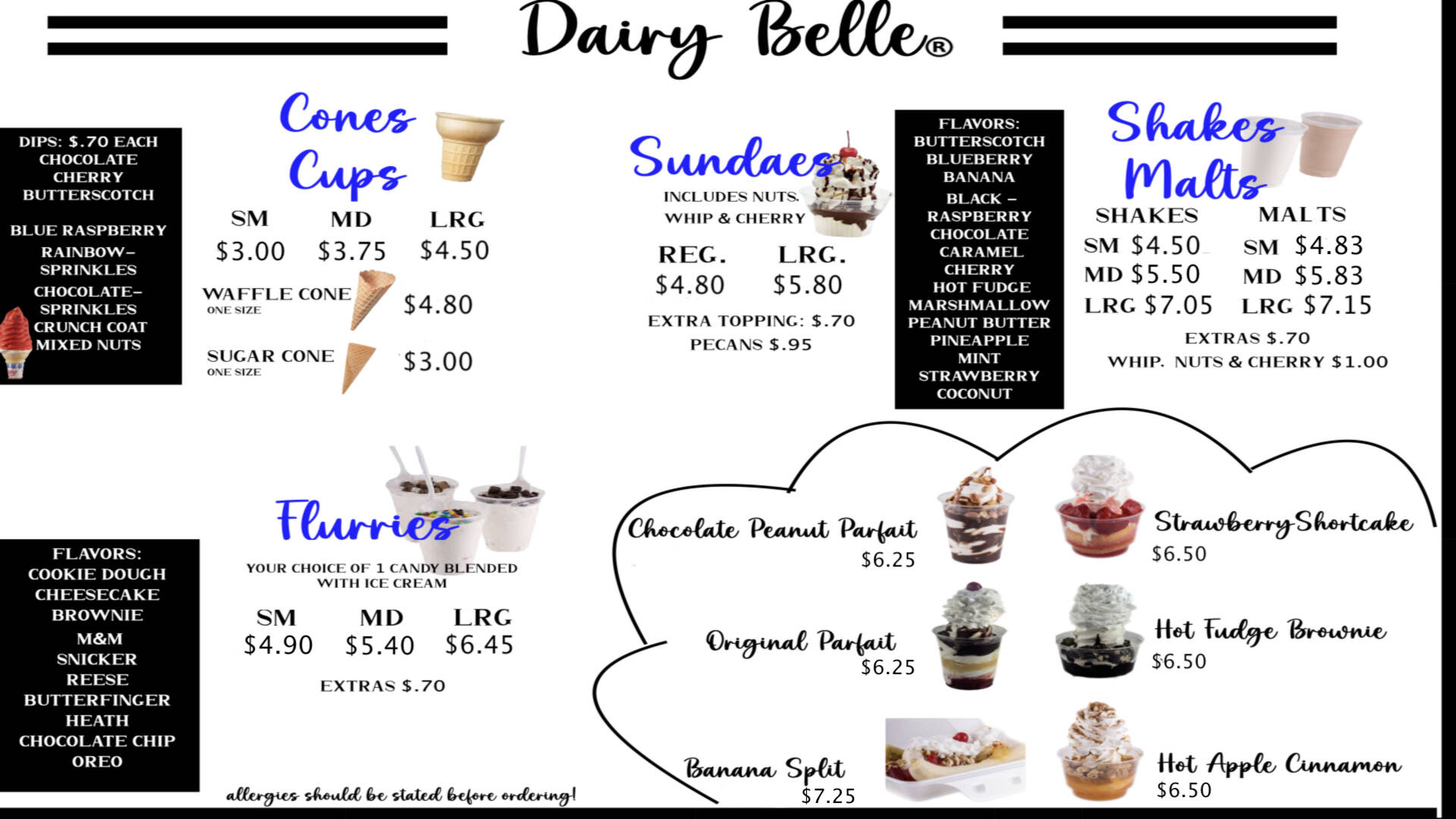 Dairy Belle Menu